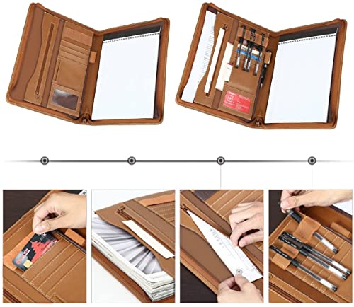 Leathario Portfolio Business Folder Padfolio A4 Writing Pad Document Organizer for Men Women School Office Conference Notepad Clip Boards