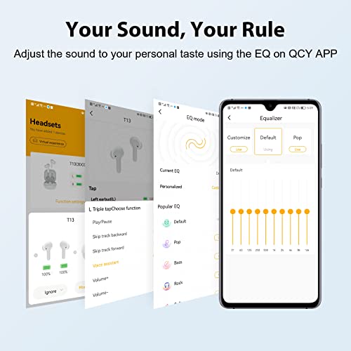 QCY T13 True Wireless Earbuds Bluetooth 5.1 Headphones Touch Control with Charging Case Waterproof Stereo Earphones in-Ear Built-in Mic Headset 40H Playtime (White)