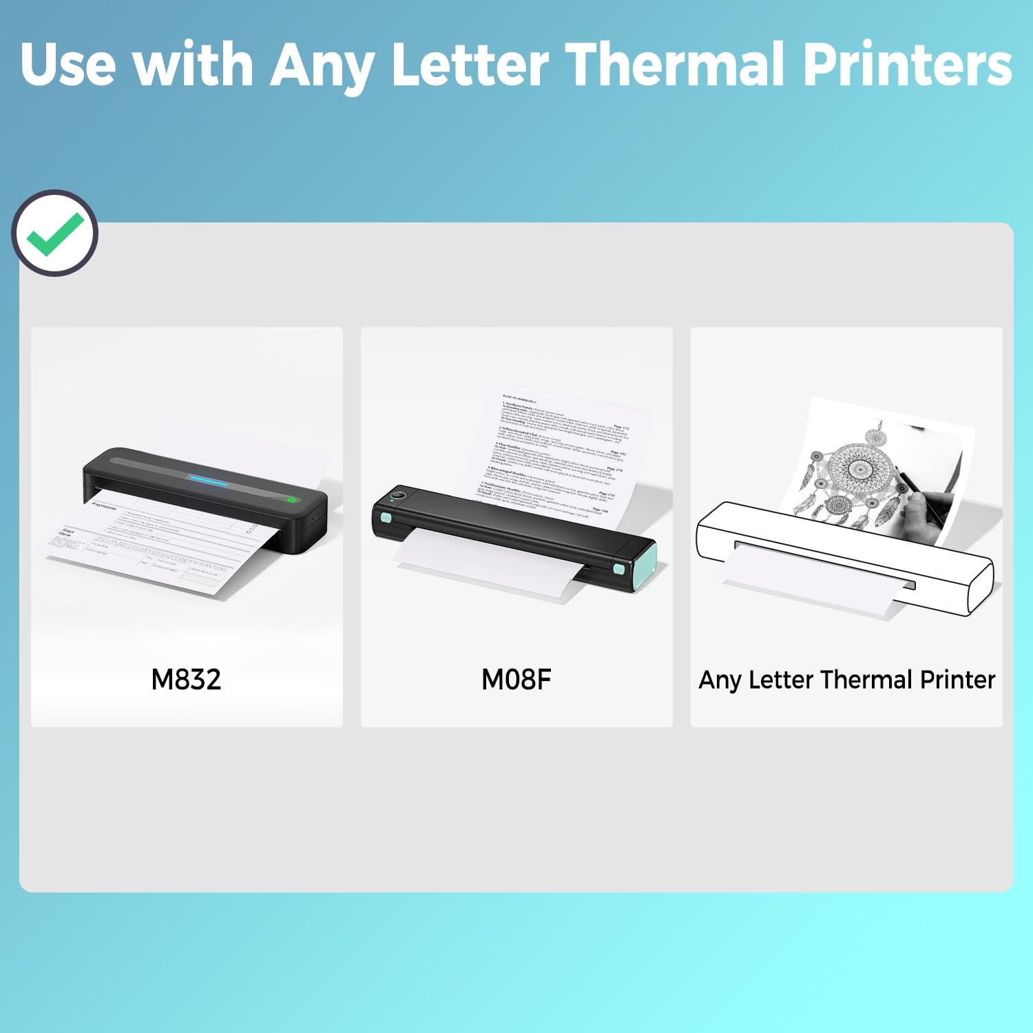 Odaro Thermal Printer Paper 8.5 x 11 US Letter Size Paper, Multipurpose Office White Paper - 100 sheets, Compatible with M08F, M832, MT800, MT800Q And Other Letter Portable Printers