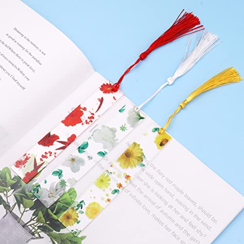 8 Sets Flower Acrylic Bookmarks Transparent Acrylic Bookmarks Cute Floral Bookmarks with Colorful Tassels for Women Teacher Kids Book Lovers