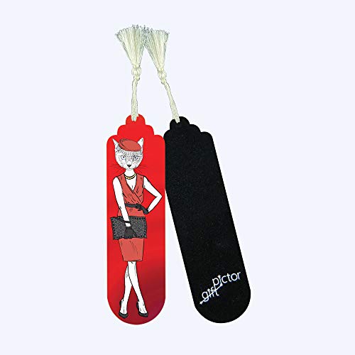 Pictor Gift Swanky Lady Decorative 4 Piece Bookmark Set, Artwork, Funny, Student, Teacher, School, Office, Best Gift Idea for Reader, Book, Cat, Lovers, Metal Pressed with Tassels, Suede Back