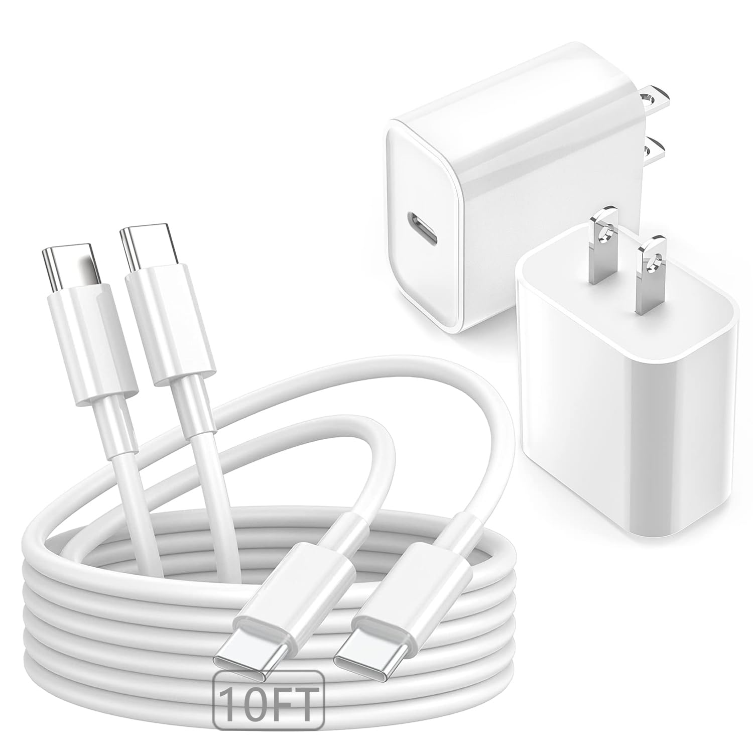 EzonEZoff 2Pack 20W Fast Charger Charging with 10ft Type C to C Cable Compatible for IPhone 15/Pro Max/iPad Pro 12.9/11 inch 22/21/20/18,iPad Air 5th