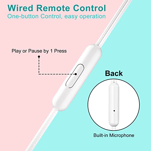ELOVEN 3.5mm Wired Headphones HiFi Stereo Sound Wired Earbuds Noise Cancelling in-Ear Headset with Bulit-in Mic Volume Control Sports Earphones for iPhone Samsung iPad 2 Pack White+Green