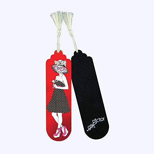 Pictor Gift Swanky Lady Decorative 4 Piece Bookmark Set, Artwork, Funny, Student, Teacher, School, Office, Best Gift Idea for Reader, Book, Cat, Lovers, Metal Pressed with Tassels, Suede Back