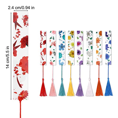 8 Sets Flower Acrylic Bookmarks Transparent Acrylic Bookmarks Cute Floral Bookmarks with Colorful Tassels for Women Teacher Kids Book Lovers