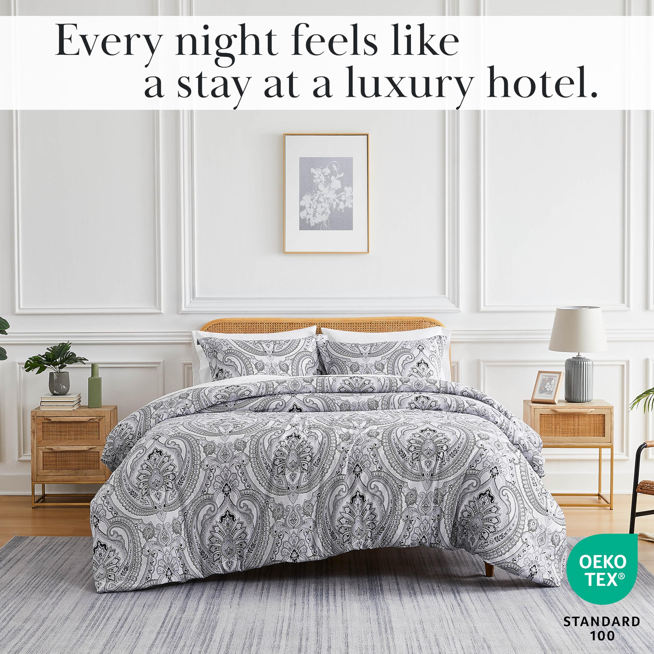 SouthShore FINE LINENS Pure Melody Collection - Premium Quality, Soft, Wrinkle, Fade, & Stain Resistant, Easy Care, Oversized Duvet Cover Set, Twin / Twin XL, Black