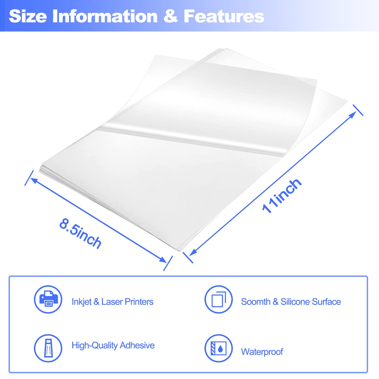 Printable Vinyl Sticker Paper Waterproof, Clear Sticker Paper for Laser and Inkjet Printer, 8.5" x 11"