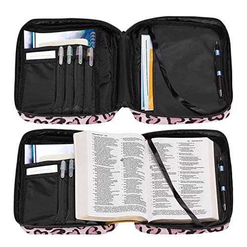 POLERO Leopard Bible Bag for Women Valentine Pink Heart Cheetah Print Bible Cover Scripture Carrying Book Case Church Bag