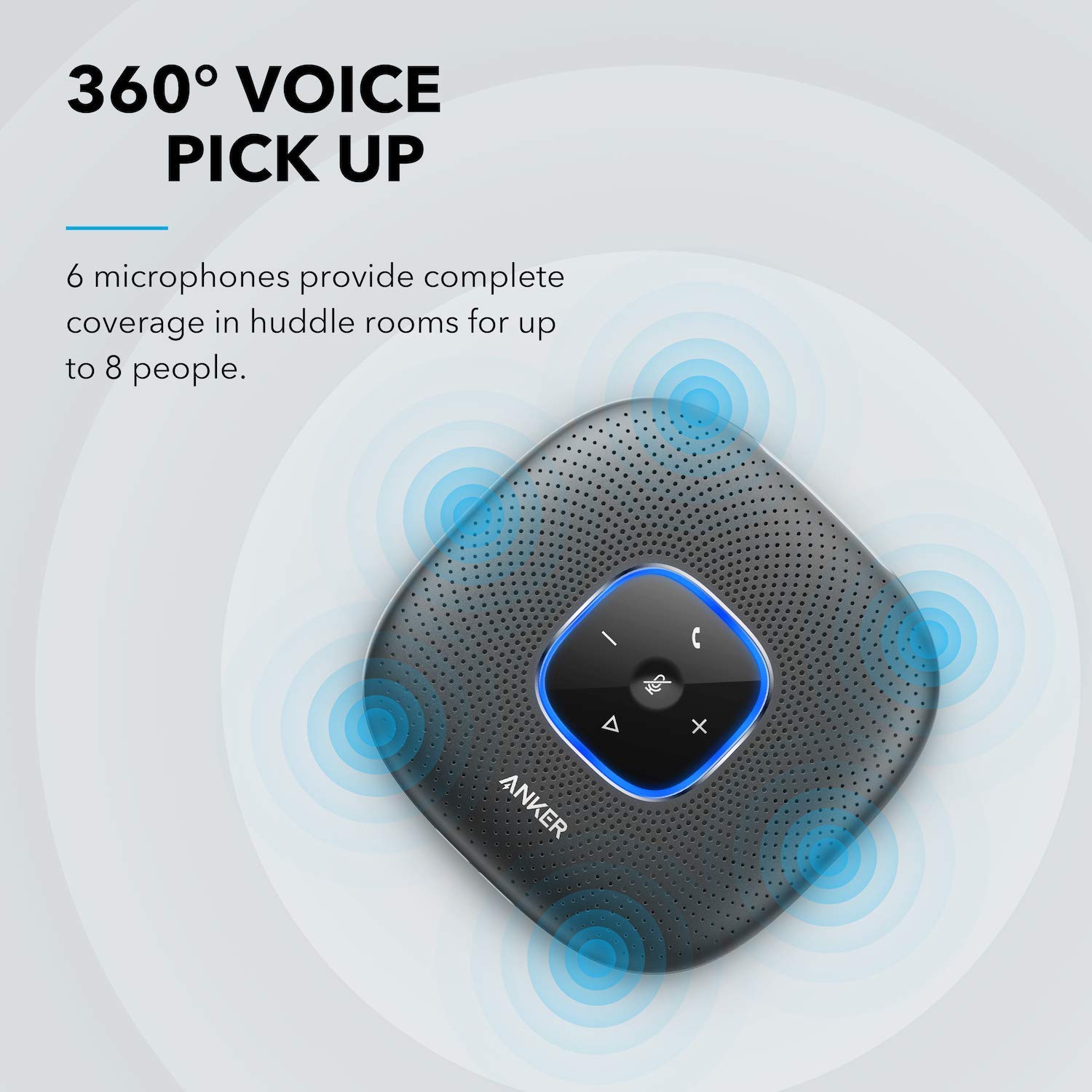 Anker PowerConf Bluetooth Speakerphone with 6 Microphones, Enhanced Voice Pickup, 24H Call Time, Bluetooth 5, USB C, Bluetooth Conference Speaker Compatible with Leading Platforms(Renewed)