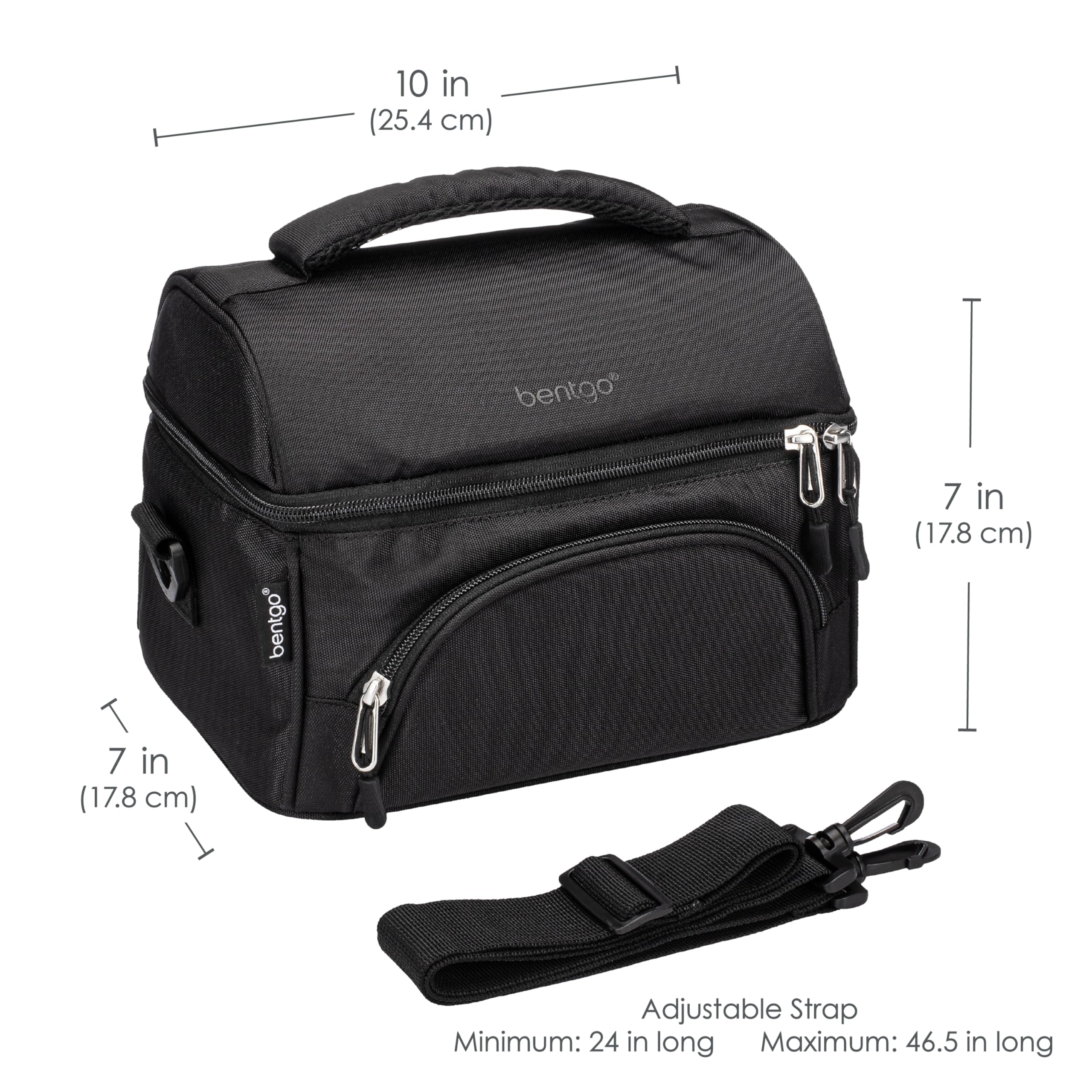 Bentgo® Deluxe Lunch Bag - Durable and Insulated Lunch Tote with Zippered Outer Pocket, Internal Mesh Pocket, Padded & Adjustable Straps, & 2-Way Zippers - Fits Most Lunch Boxes (Carbon Black)