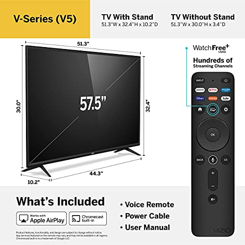 VIZIO V-Series 4K UHD LED HDR Smart TV with Apple AirPlay and Chromecast Built-in, Dolby Vision, HDR10+, HDMI 2.1, Auto Game Mode and Low Latency Gaming, V585-J01, 2021 Model (Renewed), 58 in