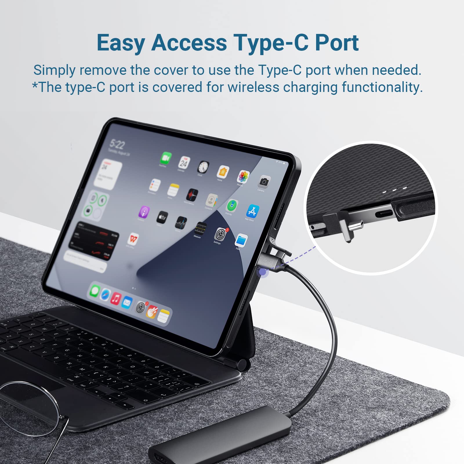 PITAKA iPad Pro 12.9 Case, Magnetic Wireless-Like Charging Case for iPad Pro 12.9 2021/2022, Magic Keyboard Compatible Case Support Apple Pencil 2 Charging, 1500D Aramid Fiber Made,Black/Grey