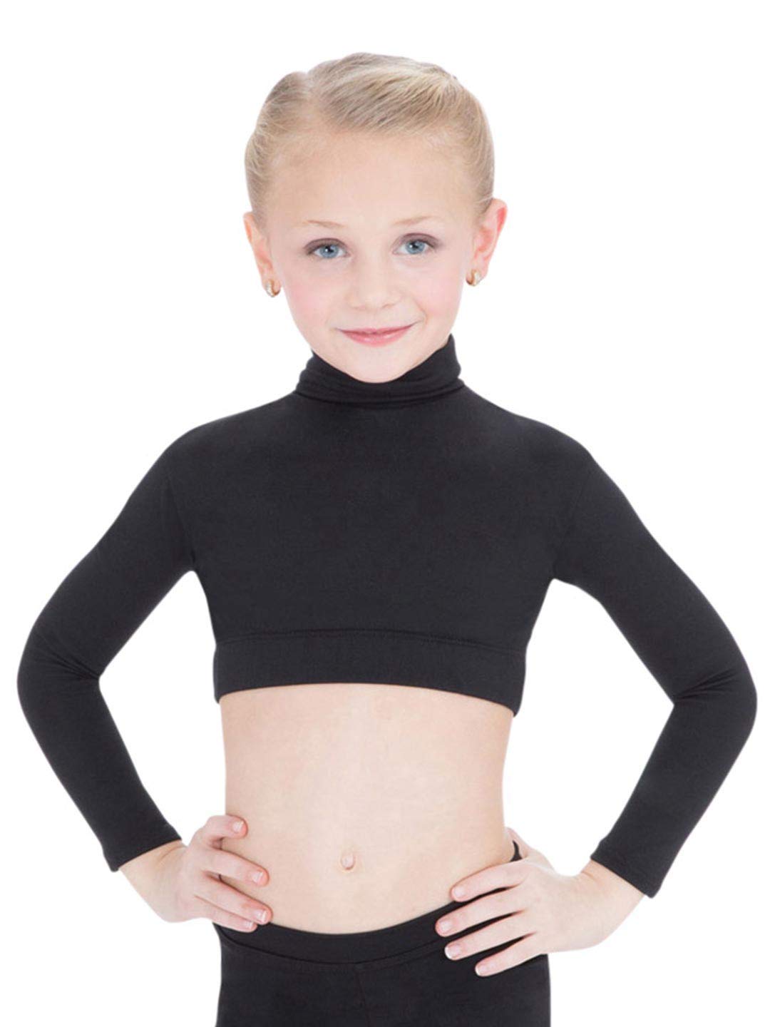 Capezio girls Girls' Turtleneck Long Sleeve Top athletic shirts, Black, 8 10 US