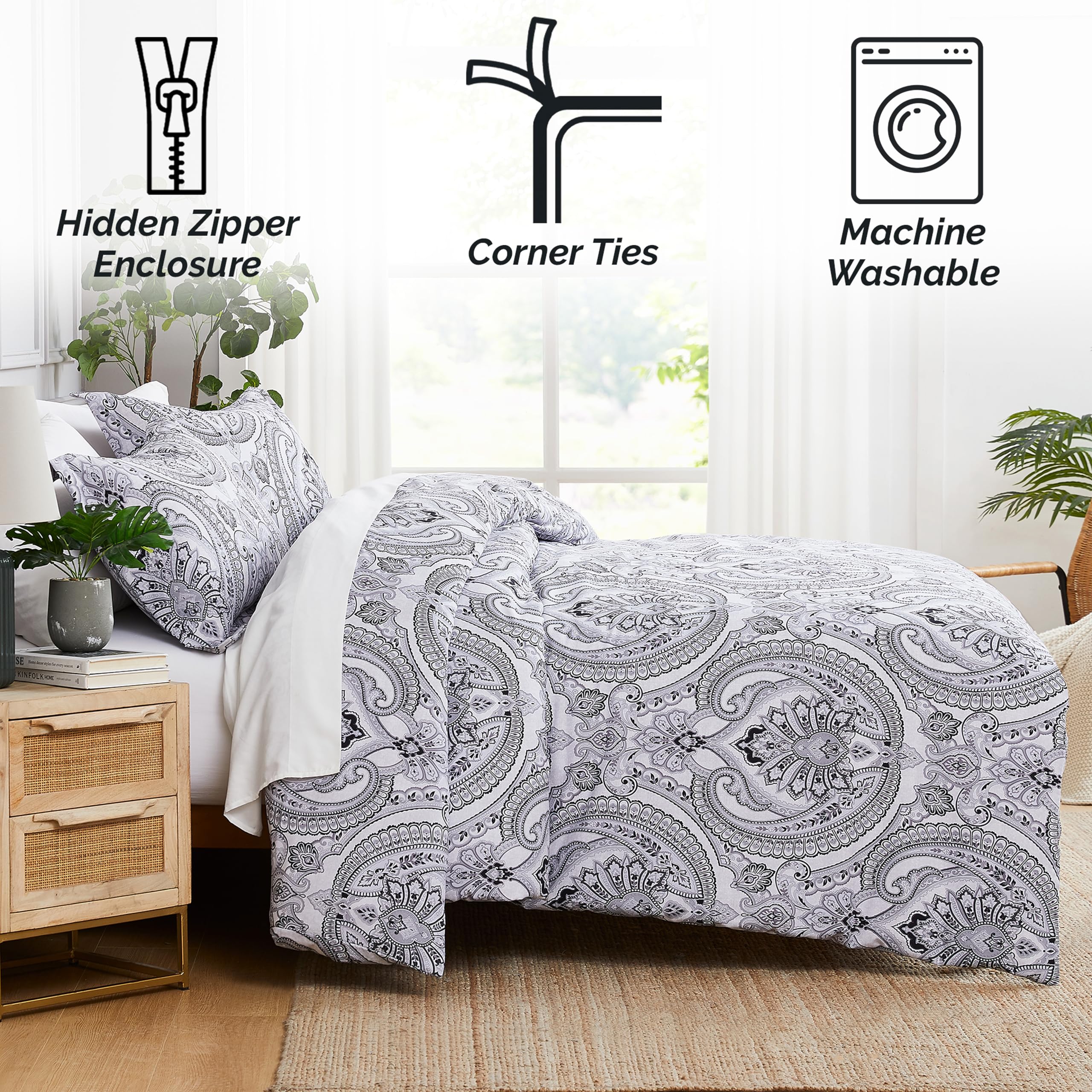 SouthShore FINE LINENS Pure Melody Collection - Premium Quality, Soft, Wrinkle, Fade, & Stain Resistant, Easy Care, Oversized Duvet Cover Set, Twin / Twin XL, Black