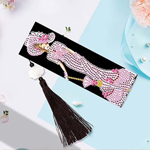 Beautiful Lady Bookmark Diamond Painting Kit for Adult, LXTONG 5D DIY Diamond Painting Bookmark, Special Shaped Crystal Drill Bookmark Paint with Diamonds for Students Graduation Gift