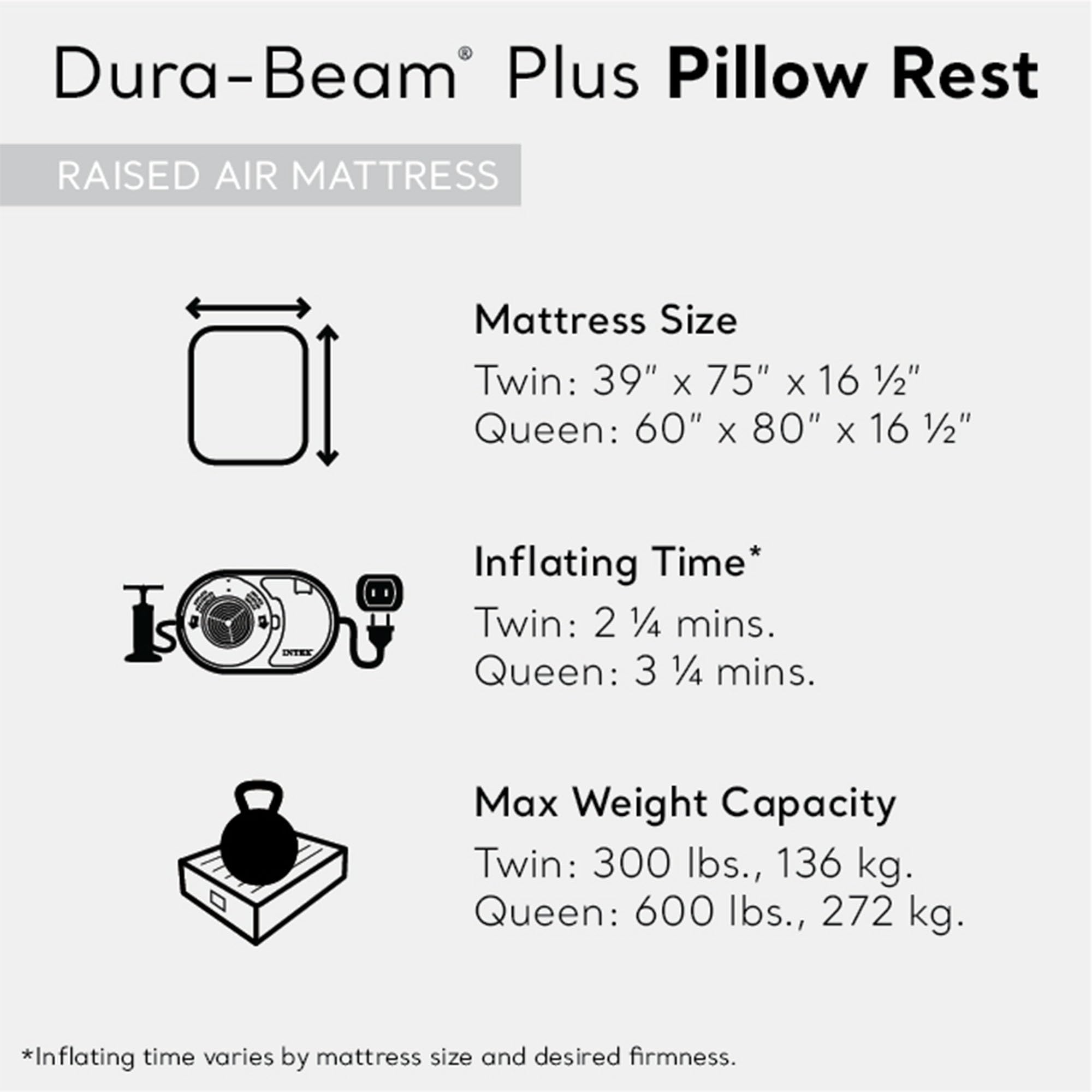 Intex Dura-Beam Standard Series Pillow Rest Raised Airbed w/Built-in Pillow & Internal Electric Pump, Twin