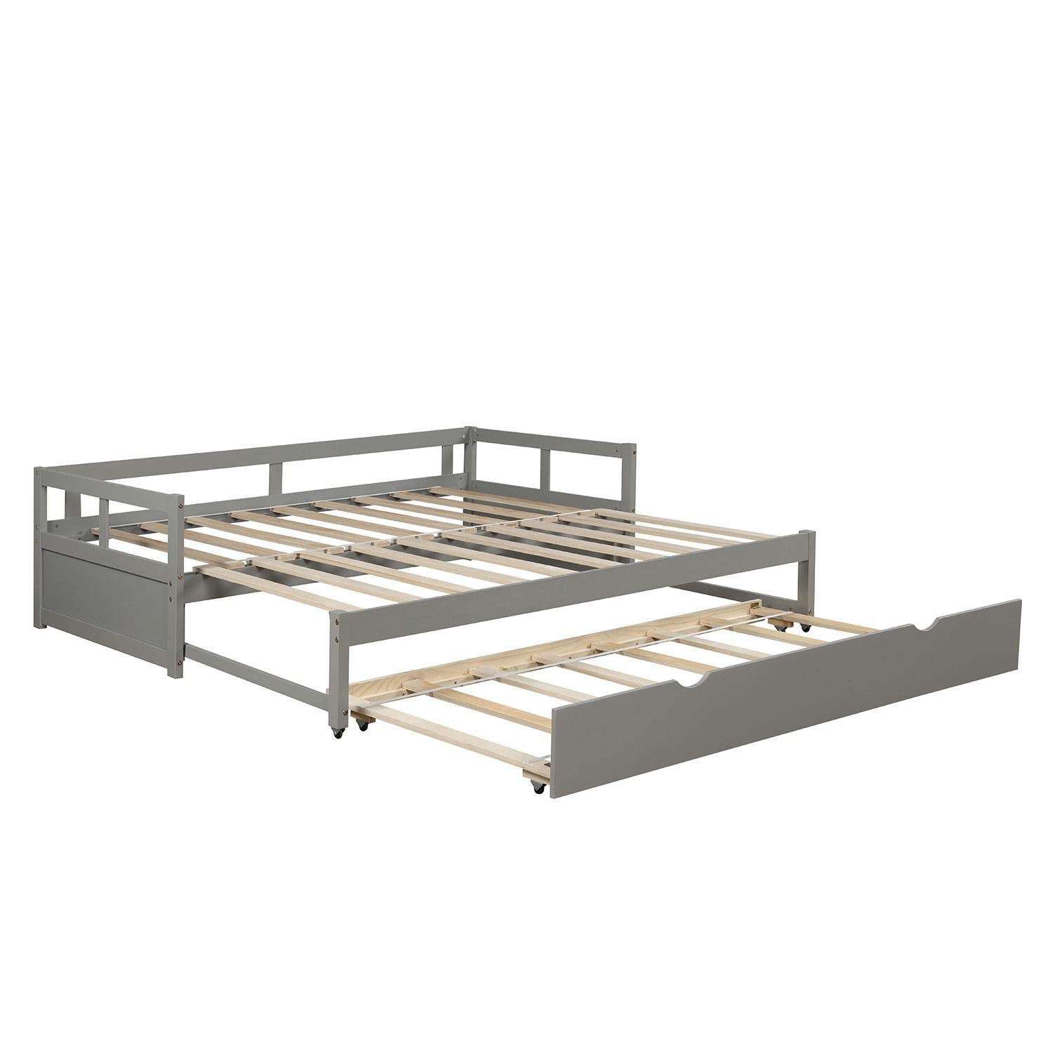 Wood Daybed with Pull Out Trundle, Extending Twin to King Daybed Frame for Boys/Girls/Teens/Adults, Tundle Daybed for Bedroom Dorm Small Place, No Box Spring Needed, Gray 78.1''L x 41.8''W x 23.2''H