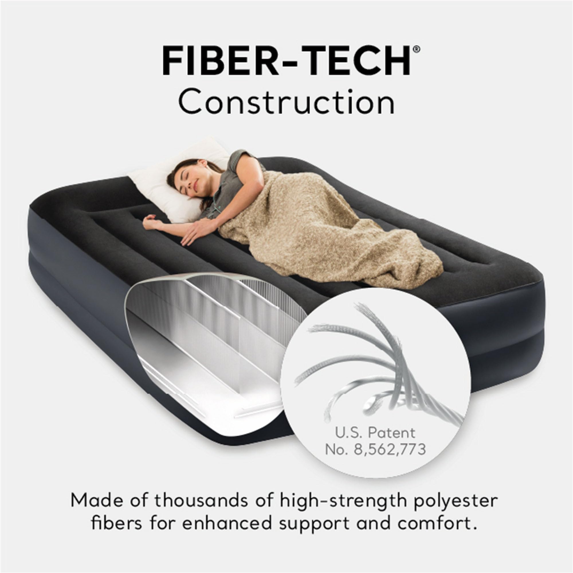 Intex Dura-Beam Standard Series Pillow Rest Raised Airbed w/Built-in Pillow & Internal Electric Pump, Twin
