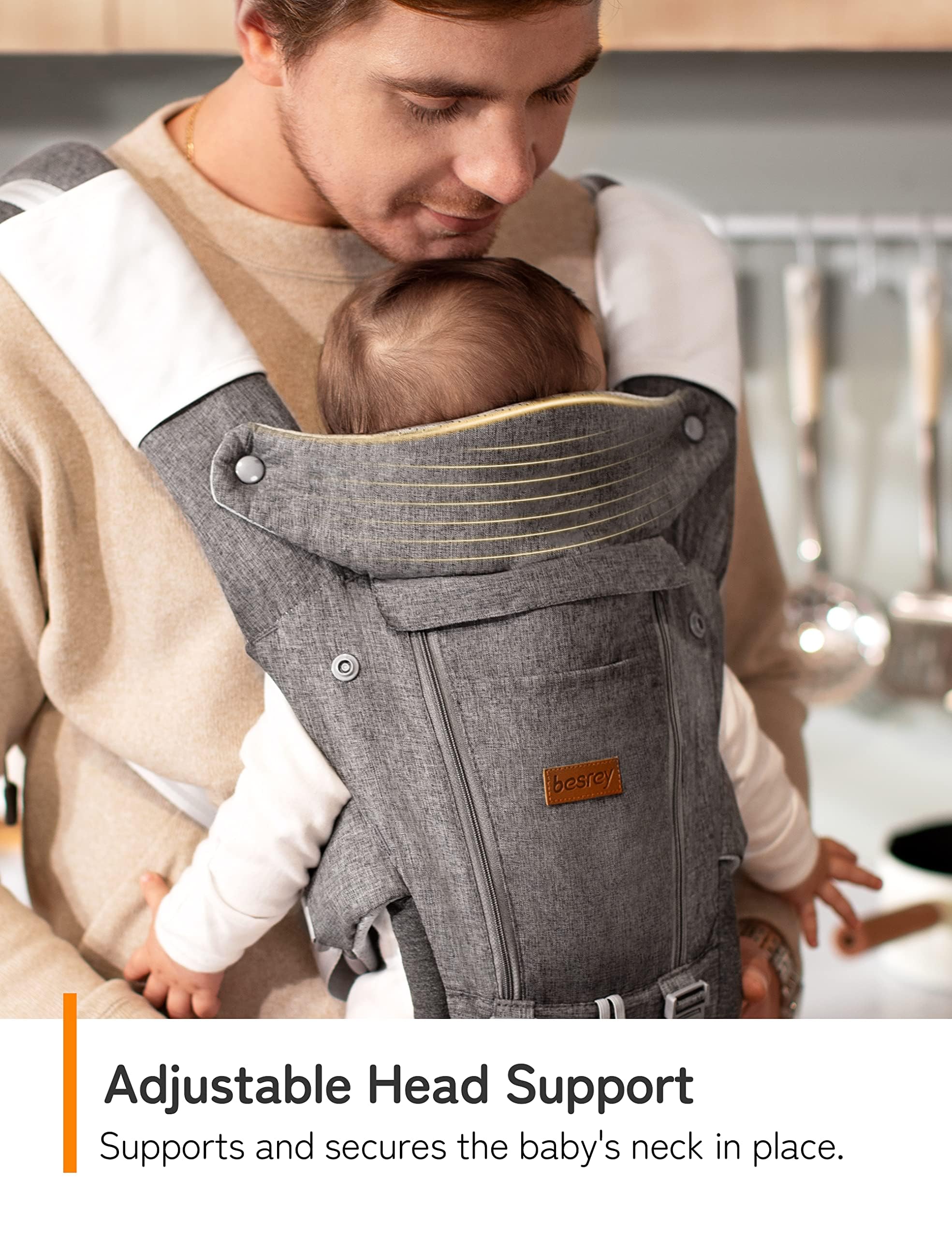 besrey Baby Carrier with Hip Seat Newborn to Toddler, 7-45lb, Summer Mesh Infant Carrier, Baby Body Holder Chest with Back Support, Front Facing Men Kangaroo Holder