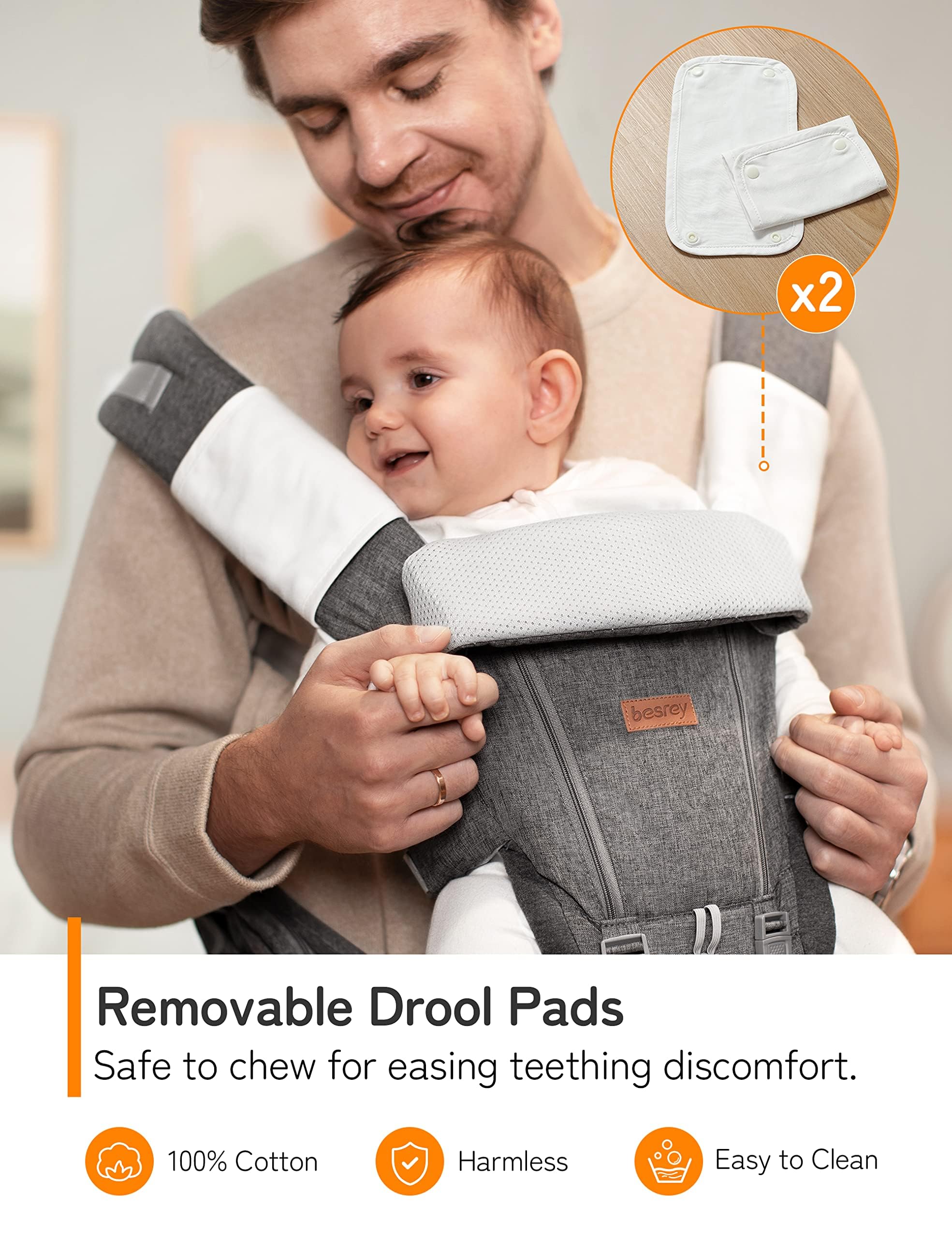 besrey Baby Carrier with Hip Seat Newborn to Toddler, 7-45lb, Summer Mesh Infant Carrier, Baby Body Holder Chest with Back Support, Front Facing Men Kangaroo Holder