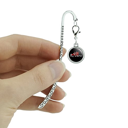 Semi Tractor Trailer Truck Trucker Metal Bookmark Page Marker with Charm