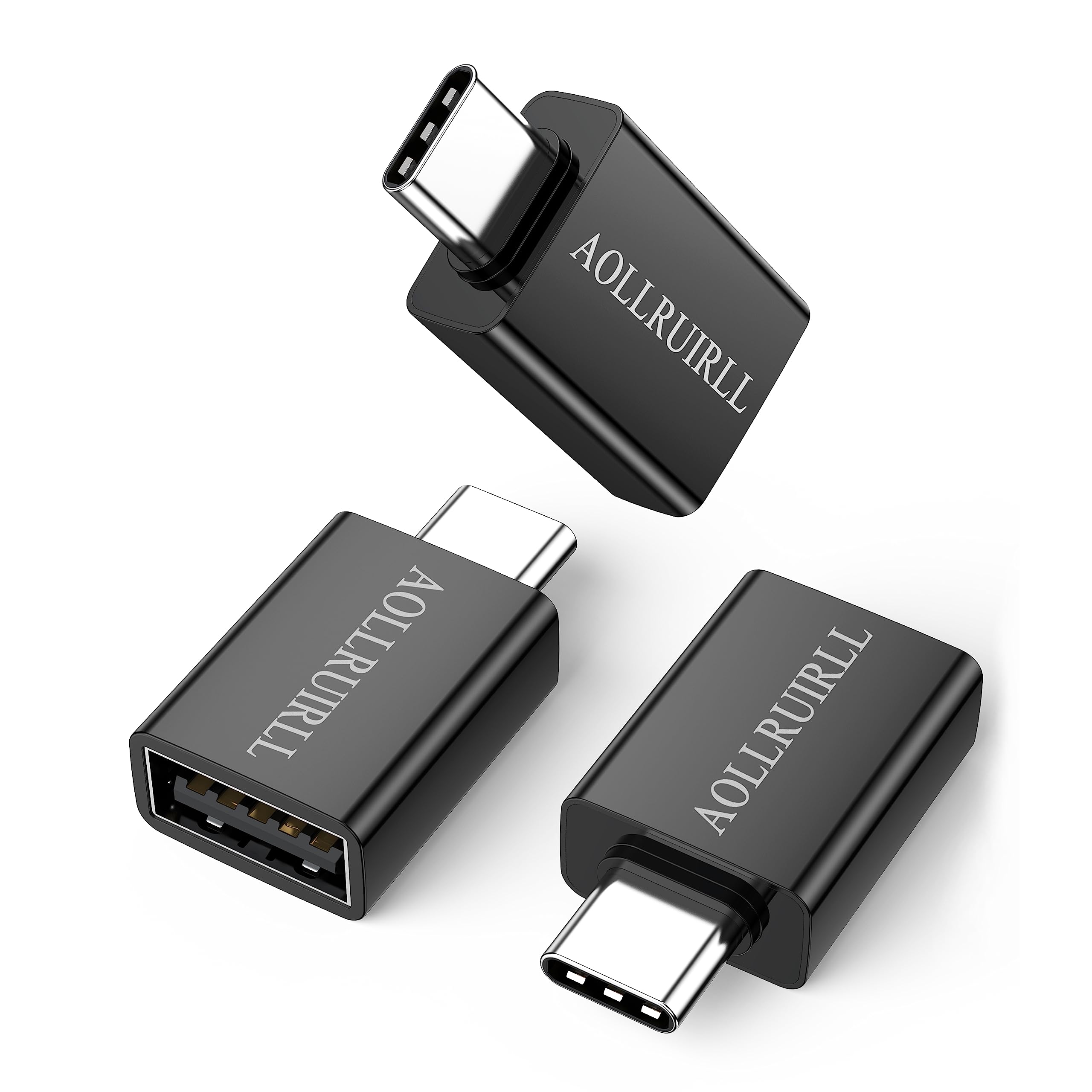 AOLLRUIRLL USB C to USB Adapter (3 Pack), USB-C to USB 3.0 Female Adapter Compatible with iMac 2021 iPad Pro 2027 MacBook Pro Laptop, PC, Charger, Power Bank and More Type C Devices Black