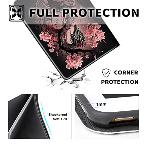 Case for iPad Pro 11 inch 4th/3rd/2nd Generation (2022/2021/2020) Slim PU Leather Multi-Angle Smart Folio Stand Cover with Auto Wake Sleep, Cherry Blossom Dragon