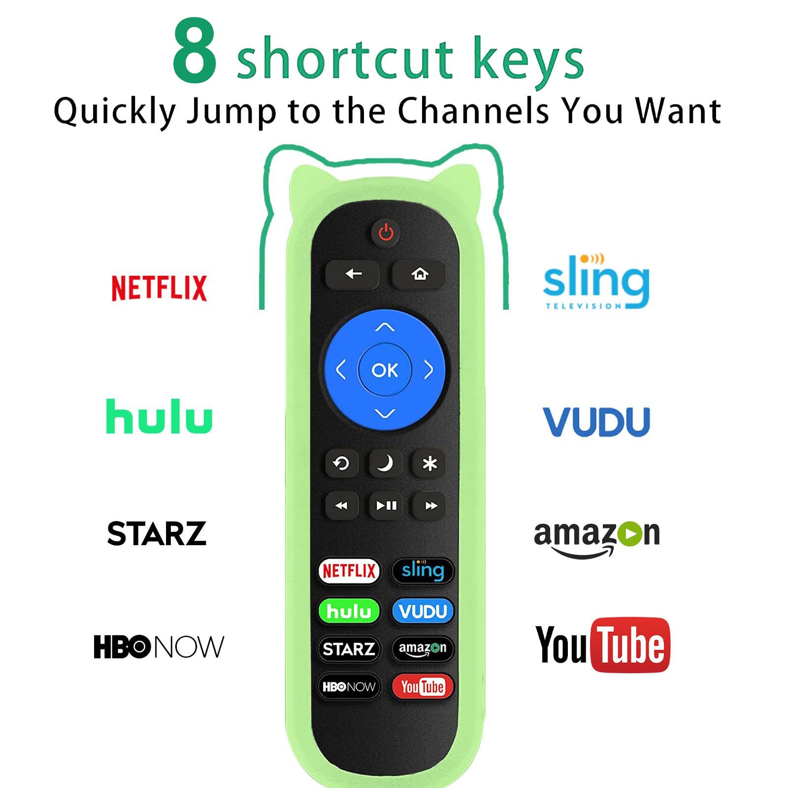 Pack of 2 RC280 Remote Control Replacement Compatible with All TCL Roku TV Remote, Compatible with TCL Roku 32" 40" 43" 48" 49" 50" 55" 65" 75" 85" TV with Remote Cover (Glow Pink and Green)