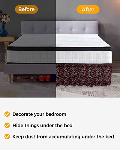 Valentine's Day Bed Skirt King Size 16 Inch Drop,Adjustable & Elastic Wrap Around Bed Skirts Pleated Luxury Dust Ruffles for Twin Full Queen Cal King Base Bed,English Characters Saying Love You Black