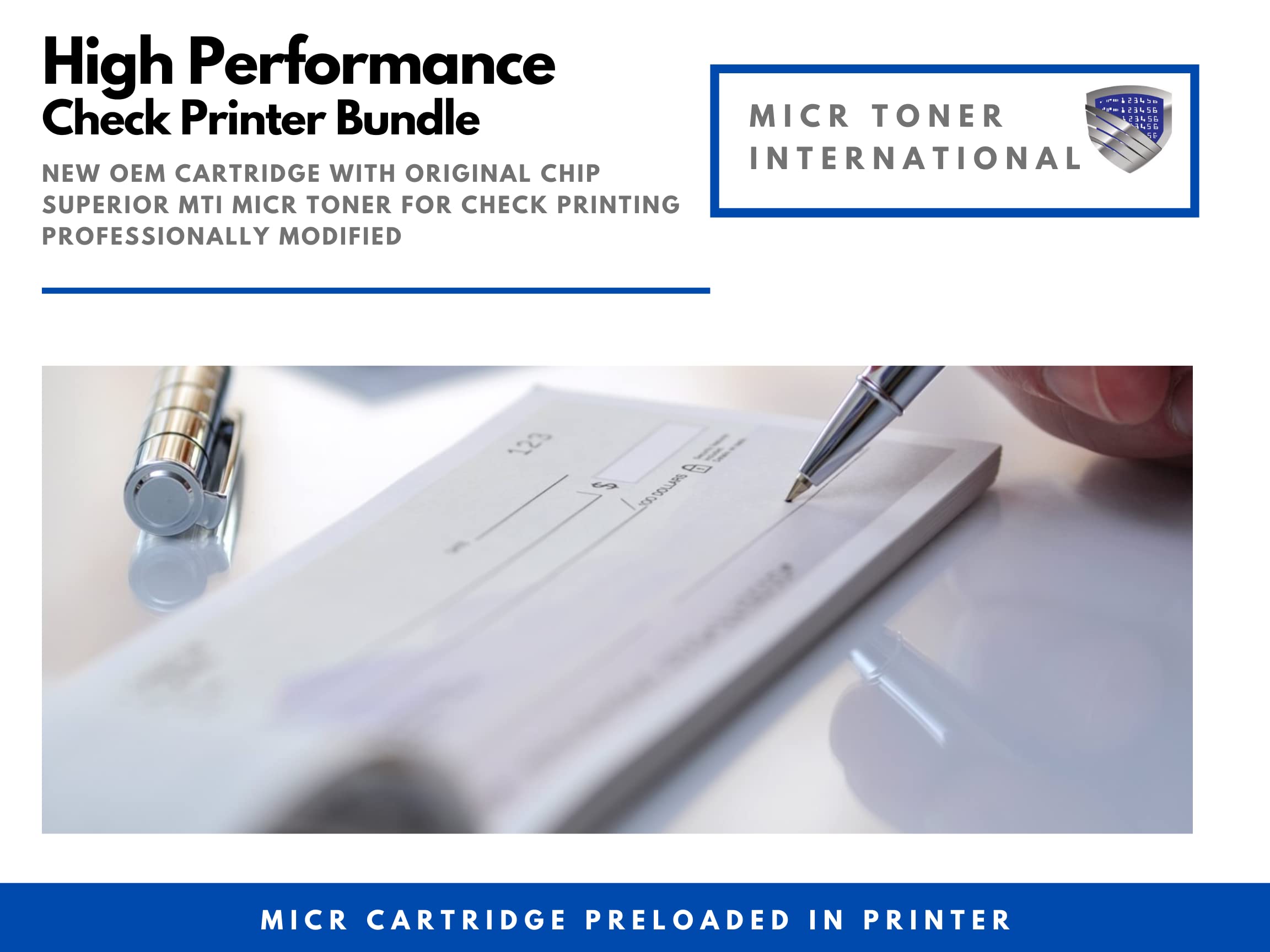 MTI M140we Laser MFP All-in-One Wireless Black & White Check Printer Bundle with 141A Starter MICR Toner, W1410A MTI Modified Magnetic Ink Cartridge, 100 Sheets Blank Check Paper