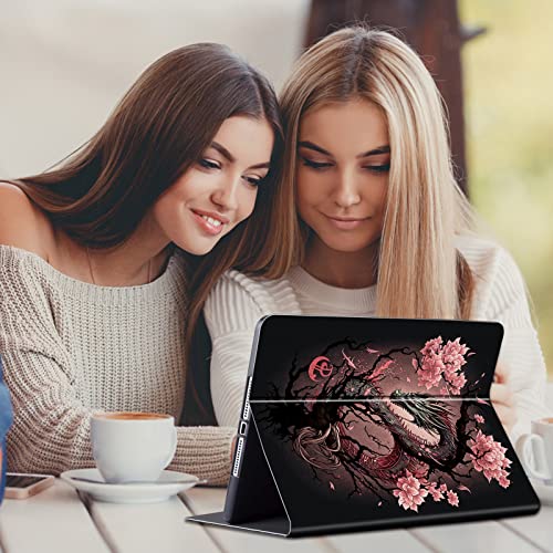 Case for iPad Pro 11 inch 4th/3rd/2nd Generation (2022/2021/2020) Slim PU Leather Multi-Angle Smart Folio Stand Cover with Auto Wake Sleep, Cherry Blossom Dragon