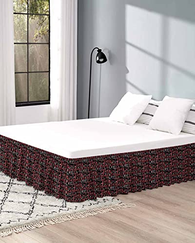 Valentine's Day Bed Skirt King Size 16 Inch Drop,Adjustable & Elastic Wrap Around Bed Skirts Pleated Luxury Dust Ruffles for Twin Full Queen Cal King Base Bed,English Characters Saying Love You Black
