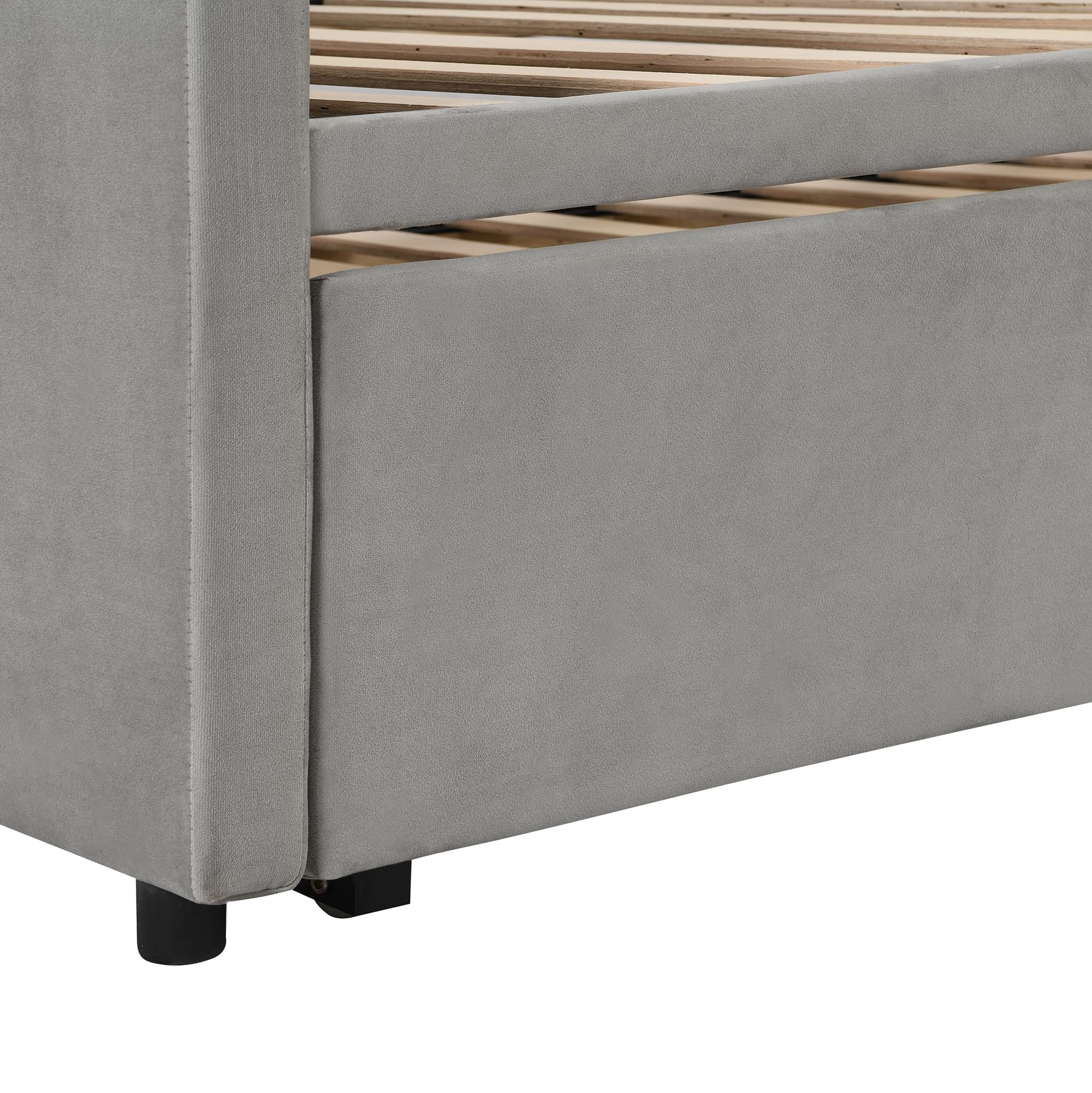 Upholstered Daybed with Extendable Trundle, Twin to King Size Design, Velvet Upholstery Daybed Sofa Bed for Bedroom Guest Room Living Room, Maximize Space (Gray-Ex)