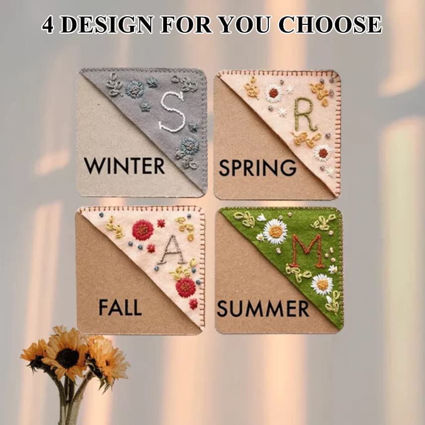 Personalized Hand Embroidered Corner Bookmark - 26 Letters Felt Handmade Bookmark Felt Triangle Page Corner Felt Triangle Bookmark Cute Flower Letter Embroidery Bookmark for Book Lovers