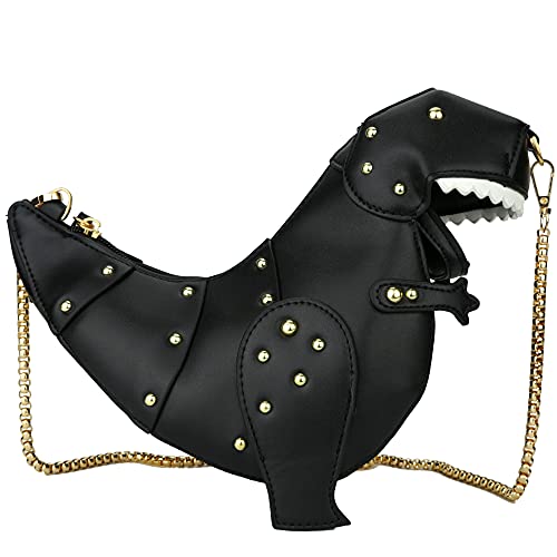 Ondeam Dinosaur Shoulder Purses,PU Rivet Tyrannosaurus Rex CrossBody Bag for Girl Women(Black)