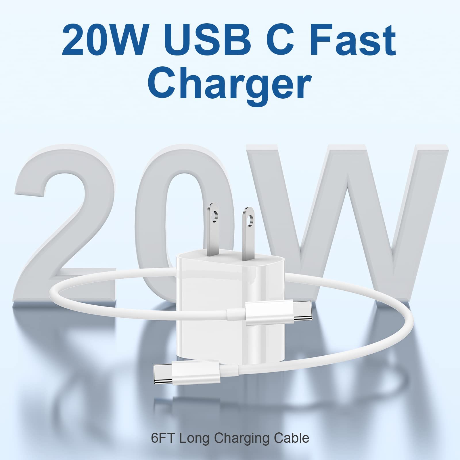 20W iPad Pro Fast Charger and 10ft USB C to C Charging Cable Cord Long for 2022/2021/2020/2018 iPad Pro 12.9/11/10.9 inch 5/4/3/2/1th Generation,iPad Air 5/4th,iPad Mini 6 Gen,iPad Wall Charger Block