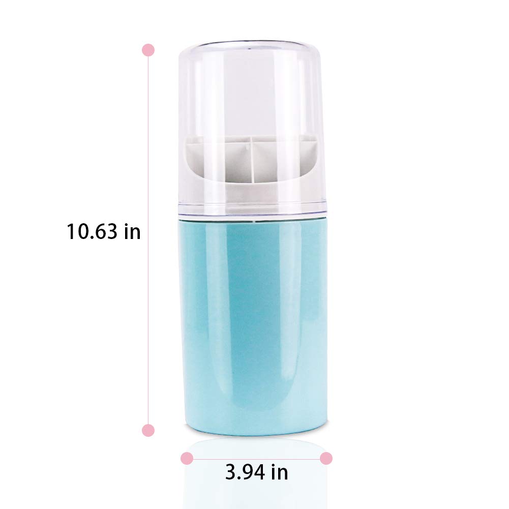 Fivtyily Kitchen Flatware Caddy Holder 4 Compartment Plastic Utensil Storage Organizer with Clear Lid for Chopstick Spoon Fork (Blue)