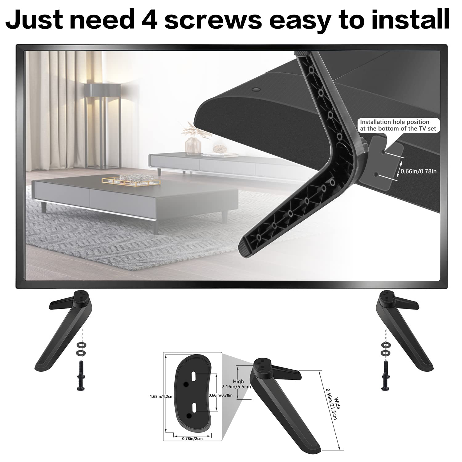 TV Base Stand, TV Legs, Base TV Stand Legs for Roku/Hisense/TCL 27" 28" 29" 30" 32" 37" 40" 55" Smart TV