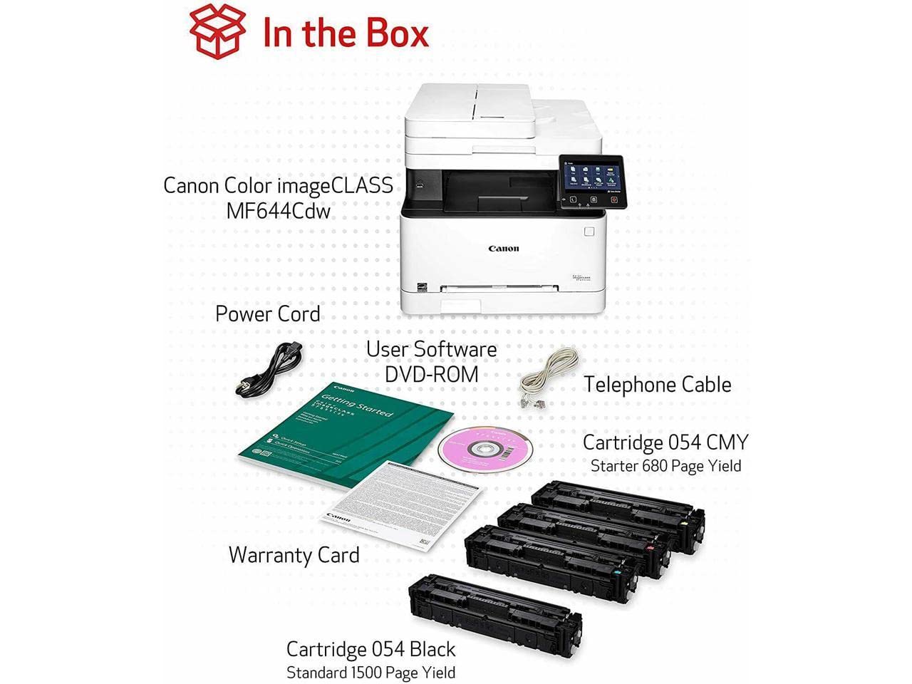Canon Color imageCLASS MF644Cdw All-In-One Wireless Laser Printer, White - Print Scan Copy Fax - 5" Touchscreen, 22 ppm, 600x600 dpi, Auto 2-Sided Printing, 1GB Memory, 50-sheet ADF, Ethernet, Tillsiy