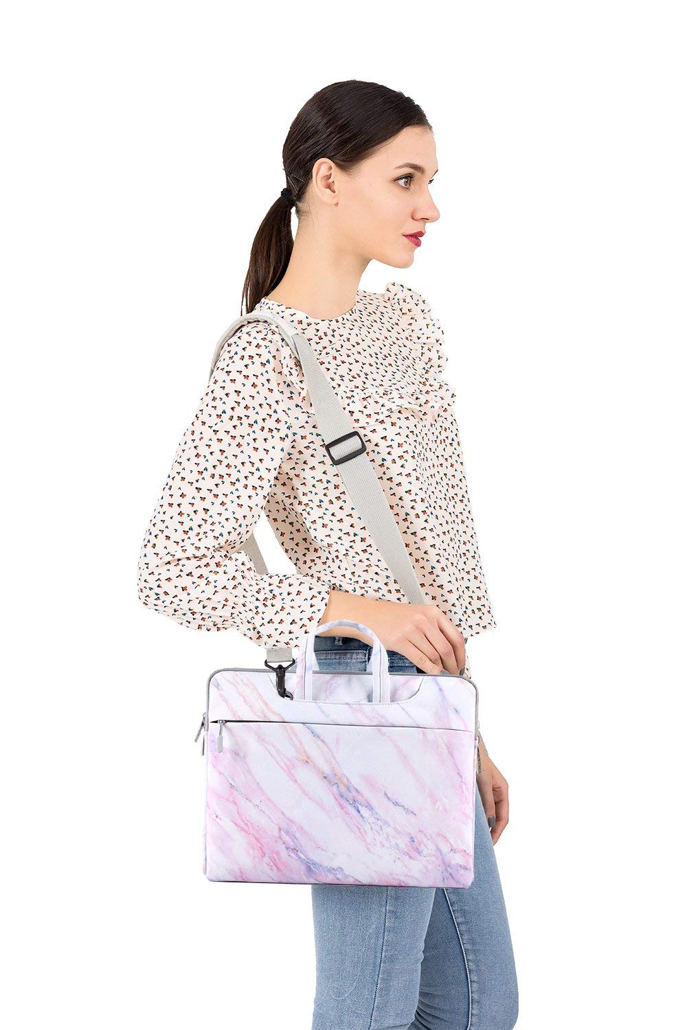 MOSISO Laptop Shoulder Bag Compatible with MacBook Air/Pro, 13-13.3 inch Notebook, Compatible with MacBook Pro 14 inch M3 M2 M1 2023-2021, Canvas Cross Grain Marble Carrying Briefcase Sleeve