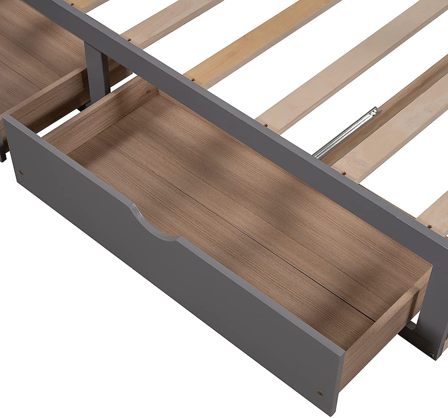STP-Y Extending Daybed with Trundle Bed and Two Storage Drawers, Twin Size/King Size Solid Wood Daybed Frame, Wooden House Daybed for Teens Girls Boys, No Box Spring Needed, Easy Assembly, Grey