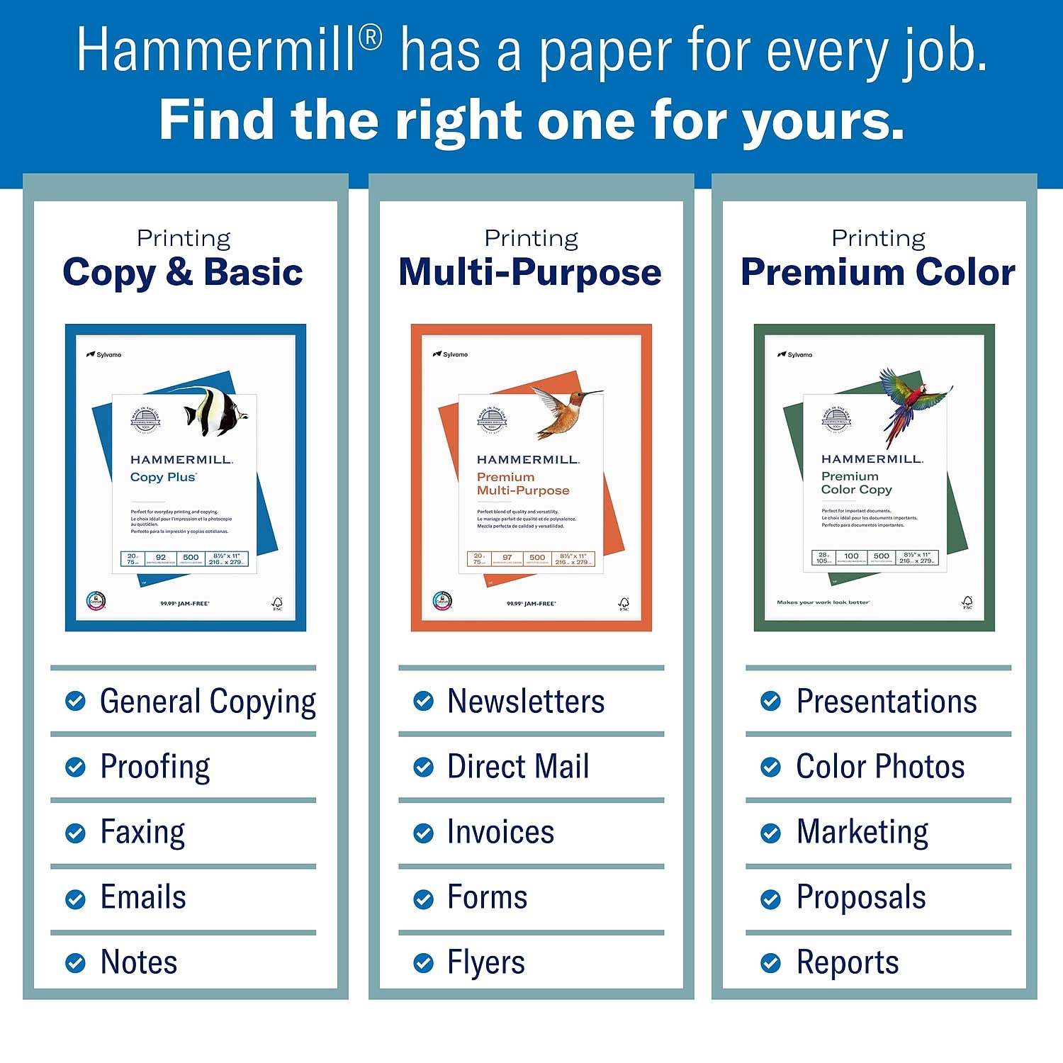 Hammermill Printer Paper, Premium Color 32 Lb Copy Paper, 8.5 x 11-1 Ream (500 Sheets) - 100 Bright, Made in the USA, 102630R