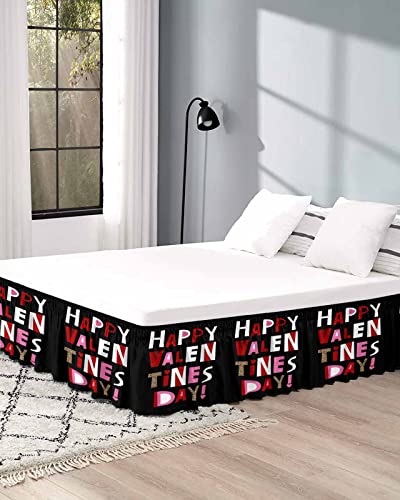 Valentine's Day Bed Skirt King Size 16 Inch Drop,Adjustable & Elastic Wrap Around Bed Skirts Pleated Luxury Dust Ruffles for Twin Full Queen Cal King Bed,Red Pink Black Saint Leopard English Print