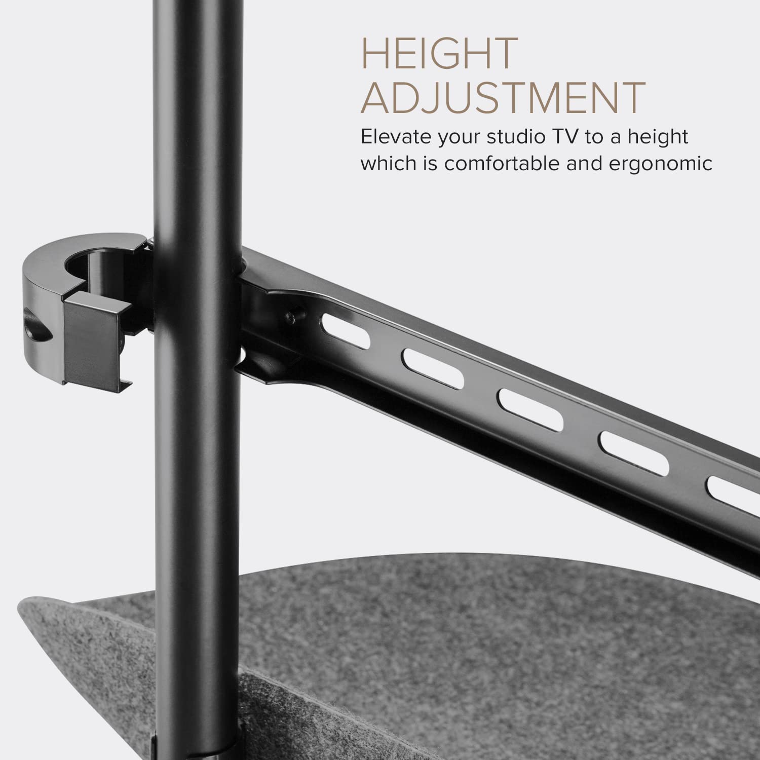 POUT E17 TV Studio Display - Solid Wood Legs Metal Base w/Height Adjustable Black Bracket & Felt Shelf - Supports Max Load 88lbs 55 to 70 Inch LED VESA Screens - Universal TV Mount (Black Walnut)