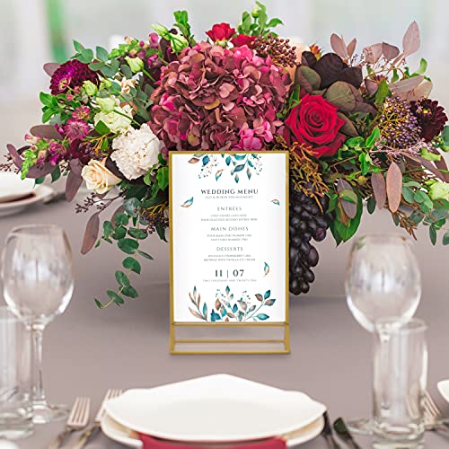 SUPER STAR QUALITY Clear Acrylic 2 Sided Frames with Gold Borders and Vertical Stand (Pack of 12)) | Ideal for Wedding Table Number Holder, Double Sided Sign, Clear Photos, Menu Holders