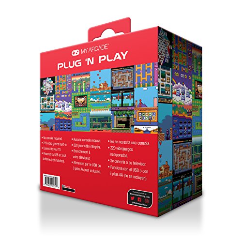 My Arcade Plug N Play TV Game Console: 220 Retro Style Games, Plugs Into TV, Battery or USB Powered, Ergonomic Controller Shape, Tactile Buttons