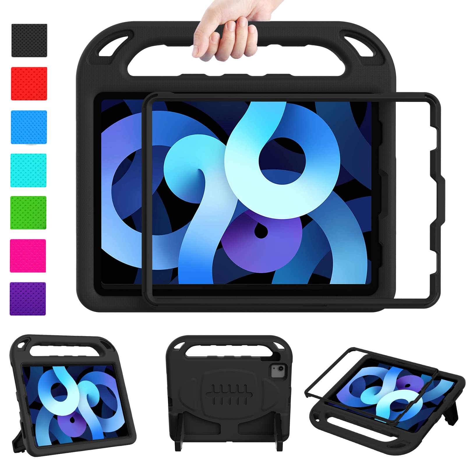 LTROP iPad Air 5/4 Case (2022/2020) & iPad Pro 11 Case (2021/2020/2018) - Built-in Screen Protector, Shockproof Handle Stand, Black