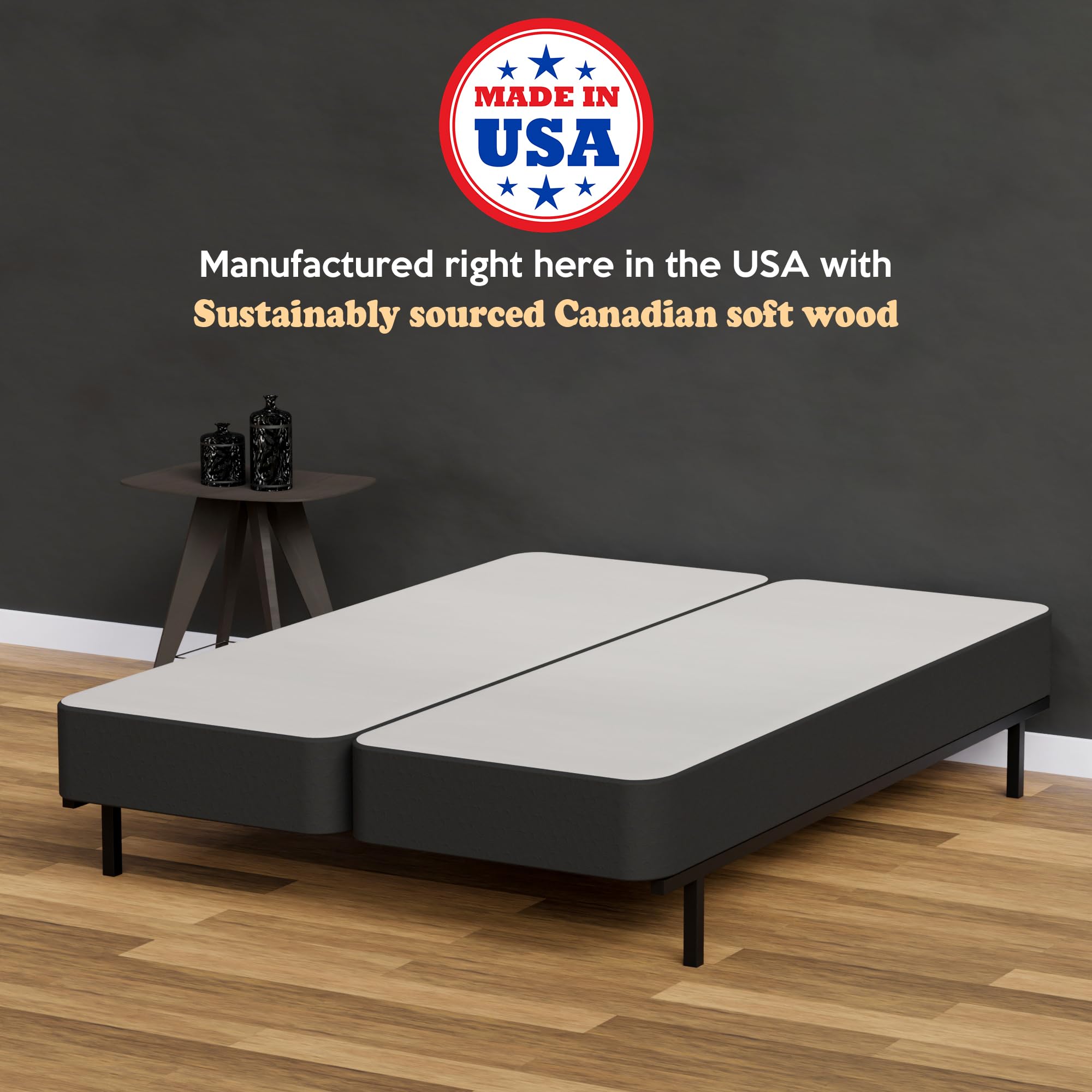 Treaton Wood Split High Profile Traditional 8-inch Fully Assembled Foundation Set-Strong Structure – Luxurious Durable Bedding King Mattress Box Springs – Black