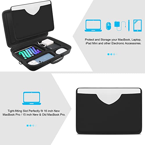 Lacdo Hard Shell Laptop Carrying Case Shoulder Bag for 16 inch New MacBook Pro M1 Pro/Max A2485 A2141 2021-2019, 15 inch Old MacBook Pro 2012-2018, Compartment for iPad Mini with Apple Pencil, Black