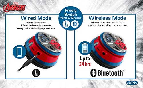 eKids Marvel Avengers Kids Bluetooth Headphones, Wireless Headphones with Microphone Includes Aux Cord, Volume Reduced Kids Foldable Headphones for School, Home, or Travel